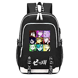TIMMOR MAGIC Anime Seven Deadly Sins Laptop Backpack with USB Charging Port, Middle School College Bookbags.(Black1)