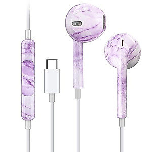 Aolcev USB C Wired Headphones, Noise Canceling Type C Earphones with Mic Earbuds Compatible with All Type C Devices USB C Earbuds for Samsung Galaxy Z Flip 5/4/3 S23 Ultra/S22/S21, Earbuds Purple