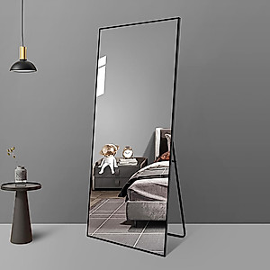 Yone jx je Full Length Mirror 65"x24" Standing Hanging or Leaning Against Wall Floor Mirrors Wall-Mounted Full Body Dressing Mirror with Ultra Thin Aluminum Alloy Frame for Living Room, Bedroom Black