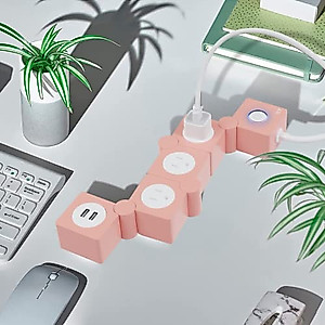 iJoy Flexible Power Strip- 3 AC Outlets and 2 USB Charging Ports with 5 Ft Extension Cord- 1250W/125V Decorative Surge Protector Outlet Extender for Home Office, Dorm, Room and More (Pink)