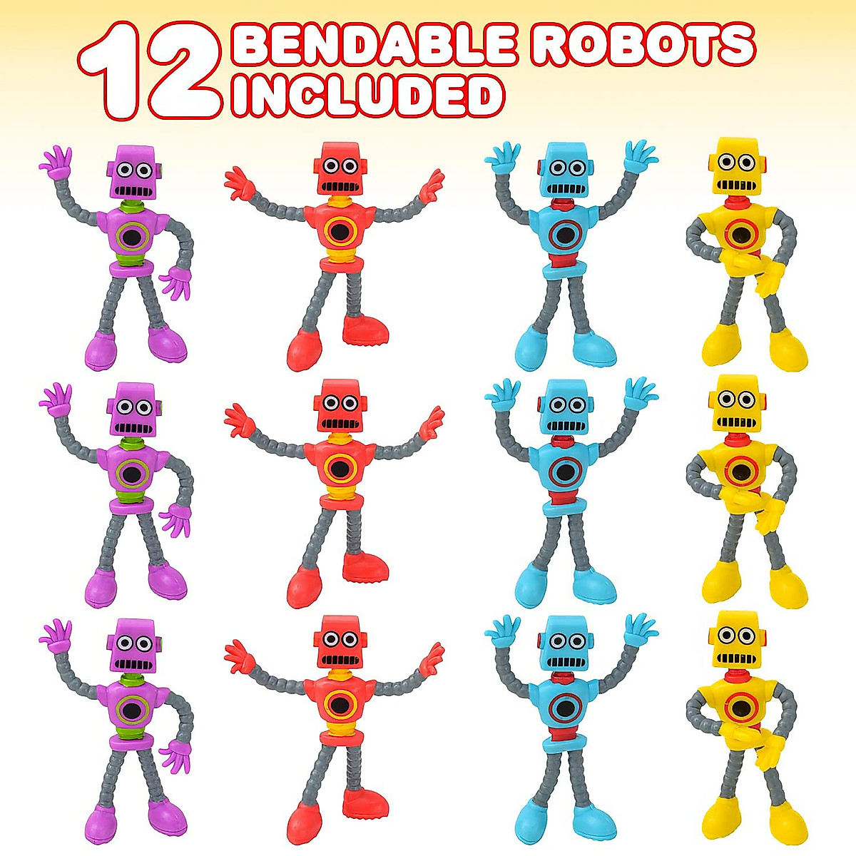 ArtCreativity Bendable Robot Figures, Set of 12 Flexible Men, Birthday Party Favors for Boys and Girls, Stress Relief Fidget Toys for Kids and Adults, Goody Bag Stuffers, Piñata Fillers