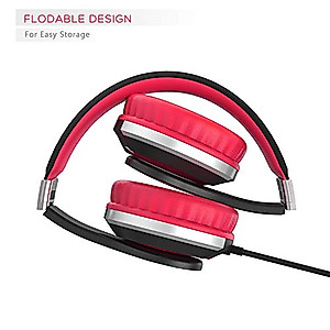 ELECDER i41 Kids Headphones, Headphones for Kids Children Girls Boys Teens Foldable Adjustable On Ear Headphones with 3.5mm Jack for Cellphones Computer MP3/4 Kindle School(Red/Black)