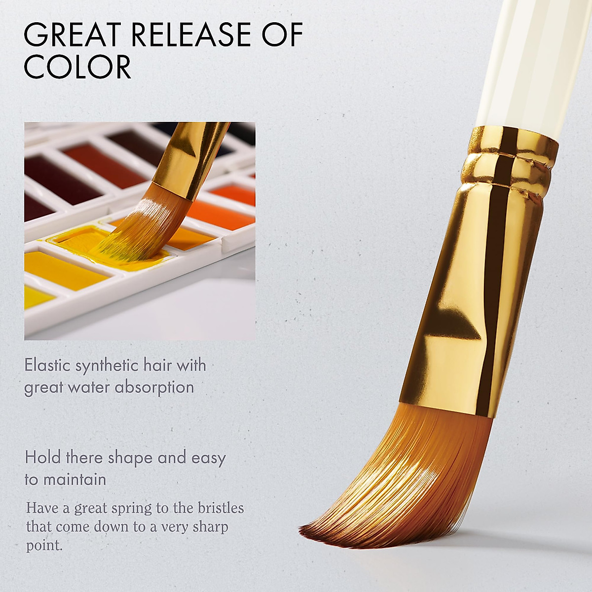 ARTIFY 15 Pieces Paint Brush Set, Intermediate Series, Includes Pop-Up Carrying Case with Palette Knife and 2 Sponges, for Acrylic, Oil, Watercolor and Gouache Painting - Pearl White