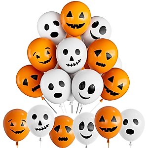 Adeyoo Halloween Balloons,60Pcs Ghost Balloons Scary Pumpkin Balloons 12 Inches Latex Balloons Orange and White Balloons 6 Styles Spooky Balloons for Halloween Theme Birthday Party Decorations