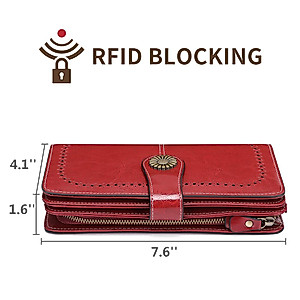 SENDEFN Wallets for Women Genuine Leather Credit Card Holder with RFID Blocking Large Capacity Wristlet
