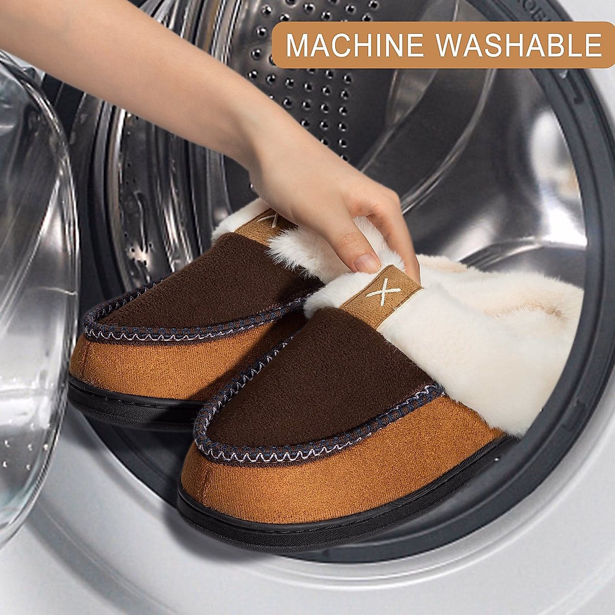 Homitem Men's Memory Foam Slippers,Fuzzy Wool-Like Plush Fleece Lined House Shoes Indoor Outdoor Slippers for Men, Anti-Skid Rubber Sole Home Bedroom Slippers(Size 13-14,Coffee)