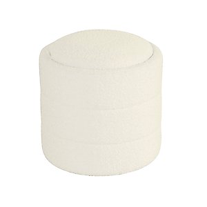 HomePop Storage Round Ottoman with Removable Lid Home Décor|Upholstered Round Foot Rest Ottoman - Cream Boucle