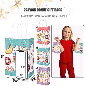 JOHOUSE 24PCS Donut Gift Bags, 5.5x2.8x8 inches Paper Gift Bags with Handles Party Favor Bags Paper Shopping Bags, Birthday Gift Bags, Colorful Retail bags, Recyclable Bags, Thank you Gift Bags
