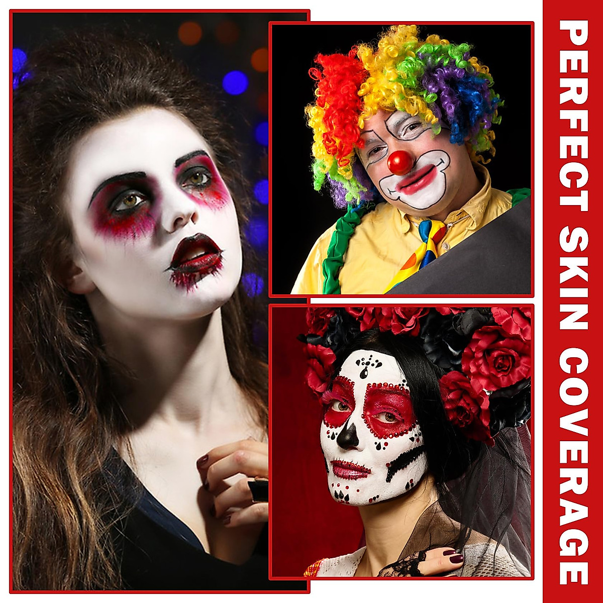 QIUFSSE Clown Makeup Kit,White Black Red Face Body Paint for Adults Professional Oil Based Waterproof Halloween Cosplay SFX Special Effects Makeup Kit