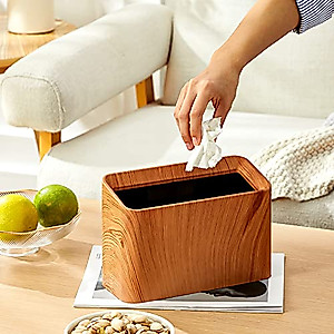 Aiabaleaft Plastic Mini Desktop Trash Can, Simulated Wood Grain Wastebasket, Uncovered Retro Waste Basket, Desktop Trash Can for Kitchens,Offices, Living Room, Makeup Table Etc (Walnut Color)