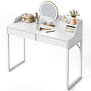 CubiCubi Vanity Desk with 2 Drawers, 40 Inch Computer Home Office Desk, Modern Makeup Dressing Desk, Study Work Table, White