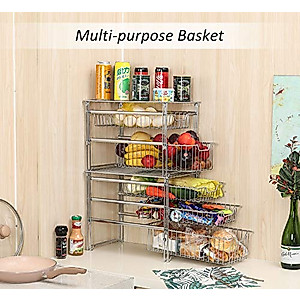 TQVAI 3 Tier Under Sink Organizer Sliding Pull Out Shelves, Stackable Kitchen Cabinet Organizer with Drawer,