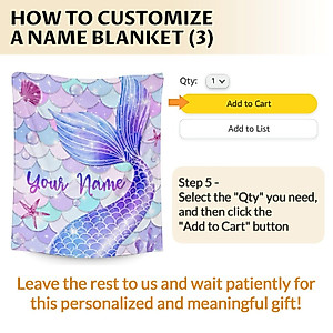 Custom Kids Blanket for Girls with Name, Gift for Mermaids Lovers, 60 x 50 Inches Mermaid Blanket for Kids, Warm Flannel Throw Mermaid Tail Blanket, Soft Glitter Throws for Bed, Couch Office Travel