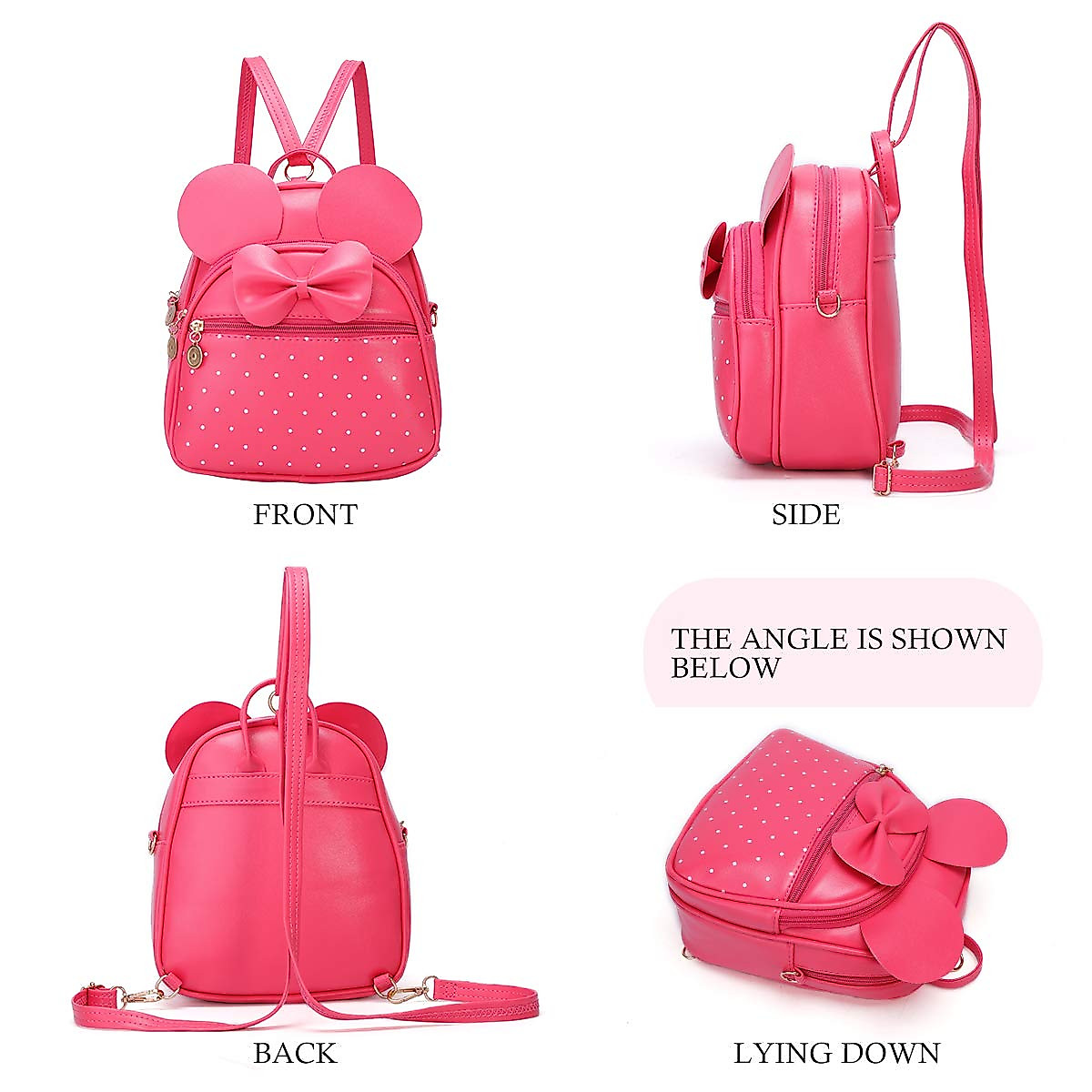 KL928 Girls Mini Backpack Bowknot Polka Dot Cute Small Daypacks Convertible Shoulder Bag Purse for Women