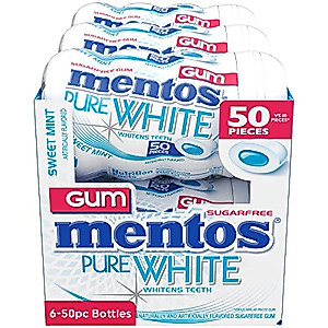 Mentos Pure White Sugar-Free Chewing Gum With Xylitol, Sweet Mint, Bulk, 50Piece Bottle (Pack Of 6)