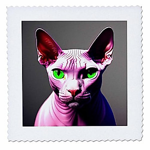 3dRose Stunning Sphynx cat with Green Eyes. Beautiful Digital Art Gift - Quilt Squares (qs-378756-2)