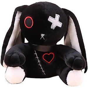 BIUBIULOVE Goth Rabbit Plush Toy, Gothic Bunny Plushie Stuffed Animal Toy, Dreadful Rabbit Doll for Halloween Easter Christmas Birthday Gift (Black, 10inch)
