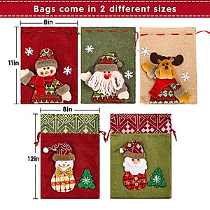Whaline Drawstring Christmas Bags, 3D Xmas Gift Bags, Christmas Wrapping Bags, Xmas Goodie Bags, Red Treat Pouch Bags, Sack Stockings, Party Favor Bags, 8 x 11in, 8 x 12in (5 Pack)