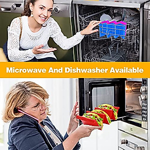 Taco Holder Set, 12 Pack/24 Pack Large Colorful Taco Tray, Taco Stand Each Can Hold 2 or 3 Tacos, Food Grade PP Material, Taco Tray Holder, Tacos Holder for Party, Dishwasher and Microwave(12 Pack)
