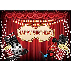 Movie Night Backdrop Red Carpet Movie Theme Birthday Party Background Children Star Movie Theme Party Photography Decoration Photo Shoot Props 7x5FT