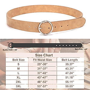 XZQTIVE Women Belts for Jeans Dress Casual Women Leather Belts with O-Ring Buckle 1.42" Width Plus Size Ladies Waist Belts,brown