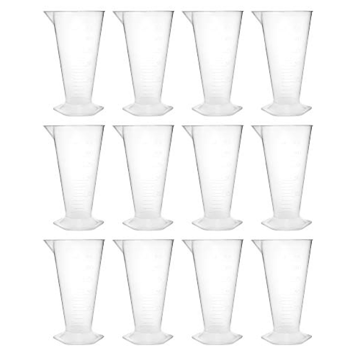 EISCO 12PK Conical Measures, 125ml - Polypropylene Plastic, Translucent - Pouring Spout - 5ml Raised Graduations - Hexagonal Base