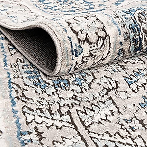 Unique Loom Nyla Collection Area Rug - Princess (Round 7' 0" x 7' 0", Gray/Ivory)