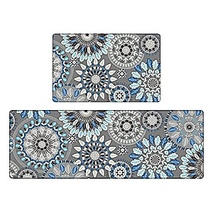 Pauwer Boho Kitchen Rugs Set of 2 Anti Fatigue Mats for Kitchen Floor Cushioned Kitchen Rugs and Mats Non Skid Waterproof Kitchen Runner Comfort Standing Mat