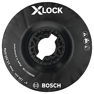 BOSCH MGX0500 5 In. X-LOCK Backing Pad with X-LOCK Clip - Medium Hardness, Use with Fiber Discs, for Applications in Metal Surface Finishing, Weld Blending, Rust Removal