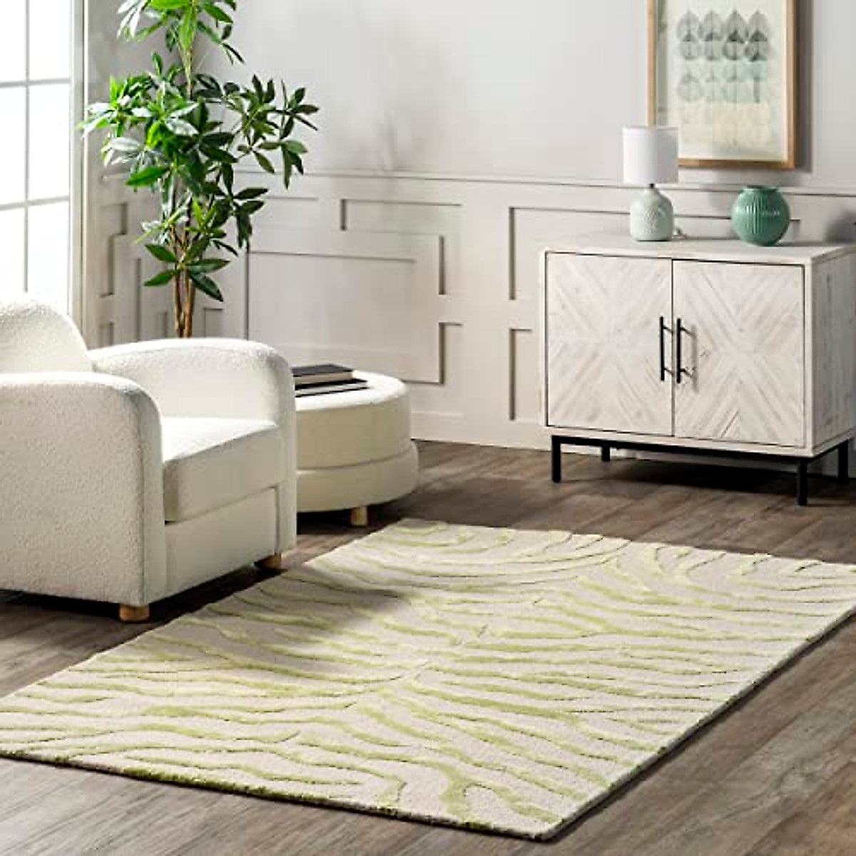 nuLOOM Zebra Hand Tufted Plush Wool Area Rug, 8' x 10', Green