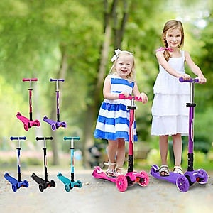 ChromeWheels Scooters for Kids, Deluxe Kick Scooter Foldable 4 Adjustable Height 132lbs Weight Limit 3 Wheel, Lean to Steer LED Light Up Wheels, Best Gifts for Girls Boys Age 3-12 Year Old, Purple