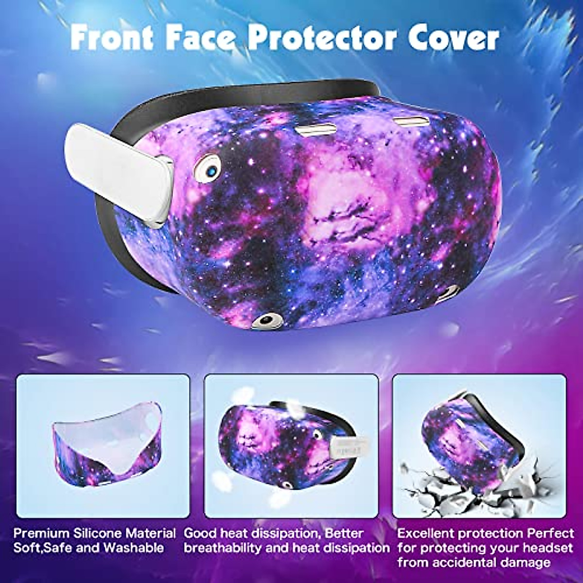 Relohas Accessories for Oculus Quest 2, VR Accessory Set for Meta Quest 2, Include Controller Grip Leather Cover, VR Shell Cover, Face Cover, The Best Gifts for Christmas and Halloween(Galaxy Purple)