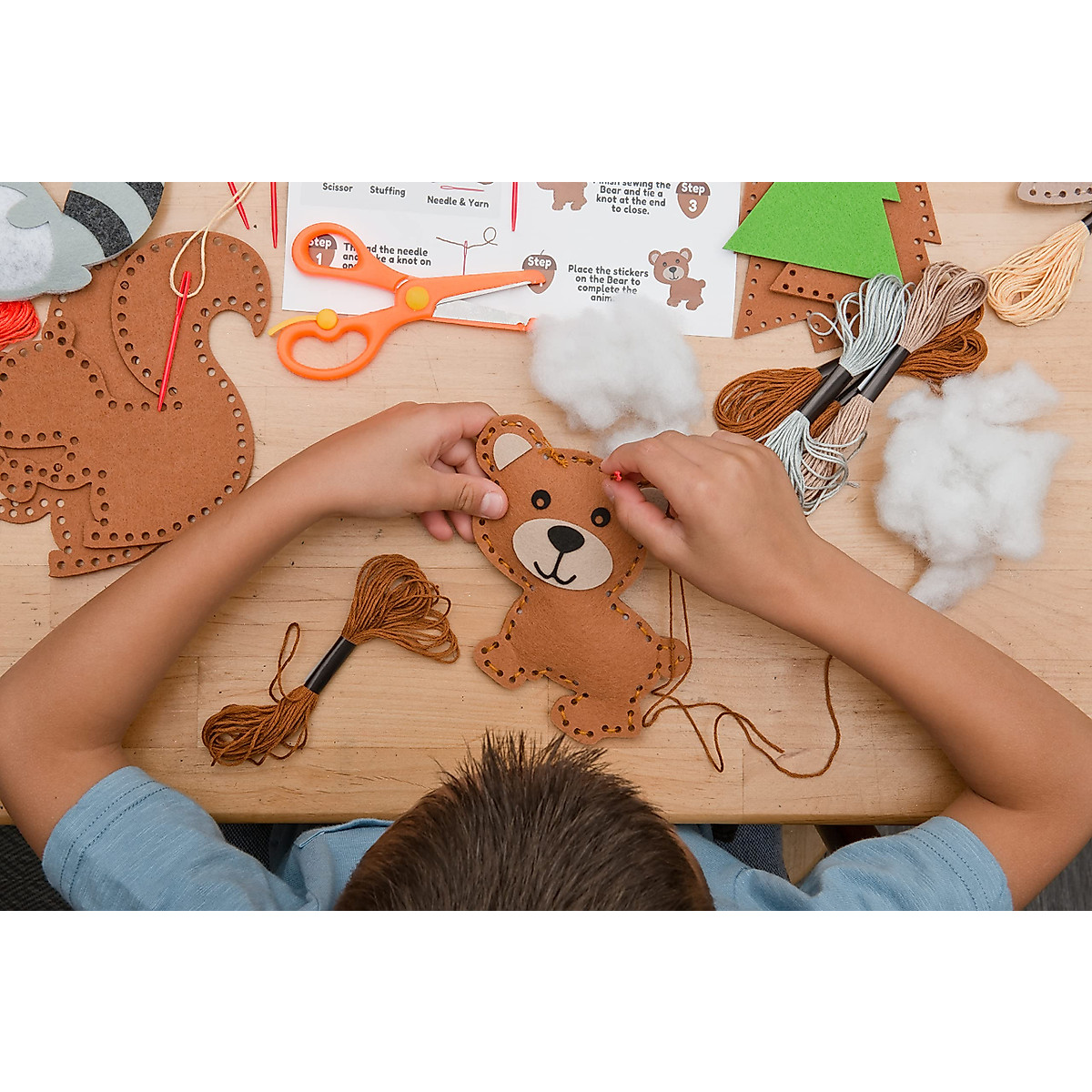 Dezzy's Workshop Sewing Kit for Kids - Woodland Animals Kids Sewing Kit - Make Your Own Stuffed Animal Kit - Felt Stitch Art and Craft Toys for Boys and Girls - Childrens DIY Crafting and Sewing