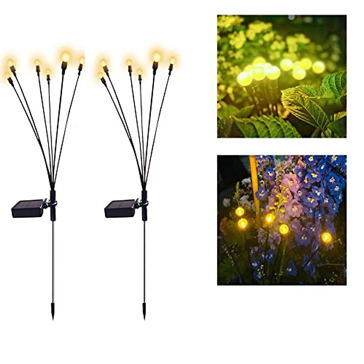 Rehenbsem Solar Firefly Lights Outdoor Waterproof,2 Pcs 6 LED Starburst Swaying Lights Outdoor Garden, Swaying When Wind Blows Decorative String Lights for Yard Patio Pathway
