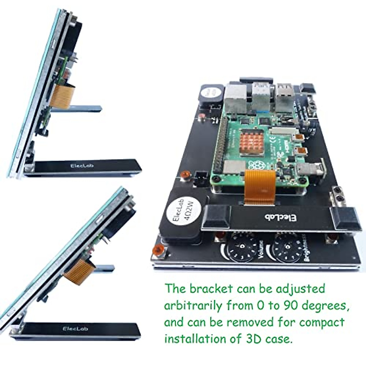 ElecLab 7 Inch 800x480 DSI Touchscreen Monitor Capacitive LCD Display RS232/RS485 Speaker Bracket for RPI 4B 3B+ 3B 3A+ 2B B+