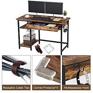 Rolanstar Computer Desk with Shelves and Drawer, 39" Home Office Writing Desk, Laptop Study Table Workstation, Retro Industrial Design, Stable Metal Frame, Rustic Brown