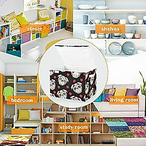 CaTaKu Pug Sugar Skull Storage Bins with Lids and Handles, Fabric Large Storage Container Cube Basket with Lid Decorative Storage Boxes for Organizing Clothes