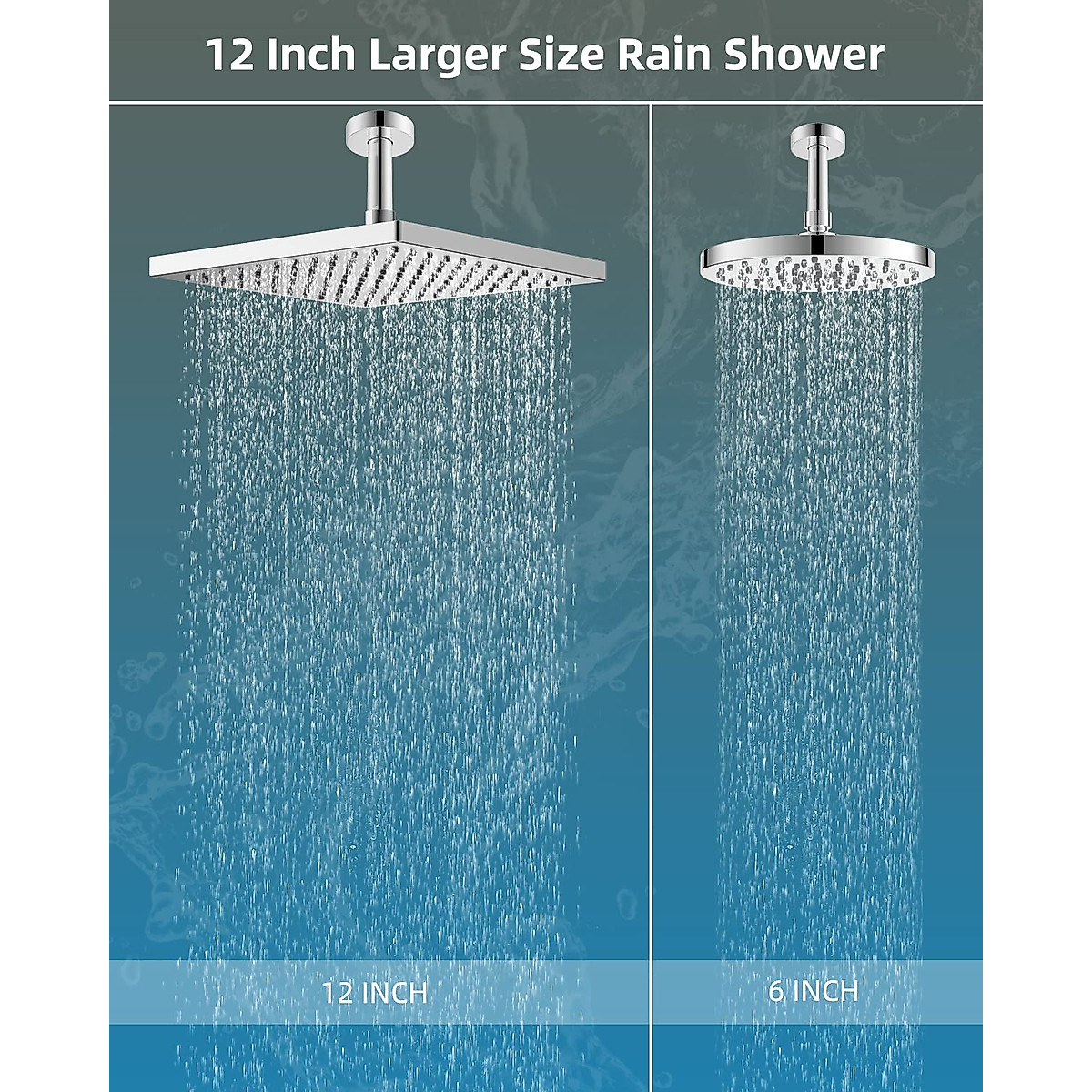 Hibbent Thickness Metal Rain Shower Head, 12 Inch High Pressure Shower Heads, Square Large Bathroom Rainfall Shower Head with Adjustable Brass Ball Joint, Waterfall Full Body Coverage, Chrome