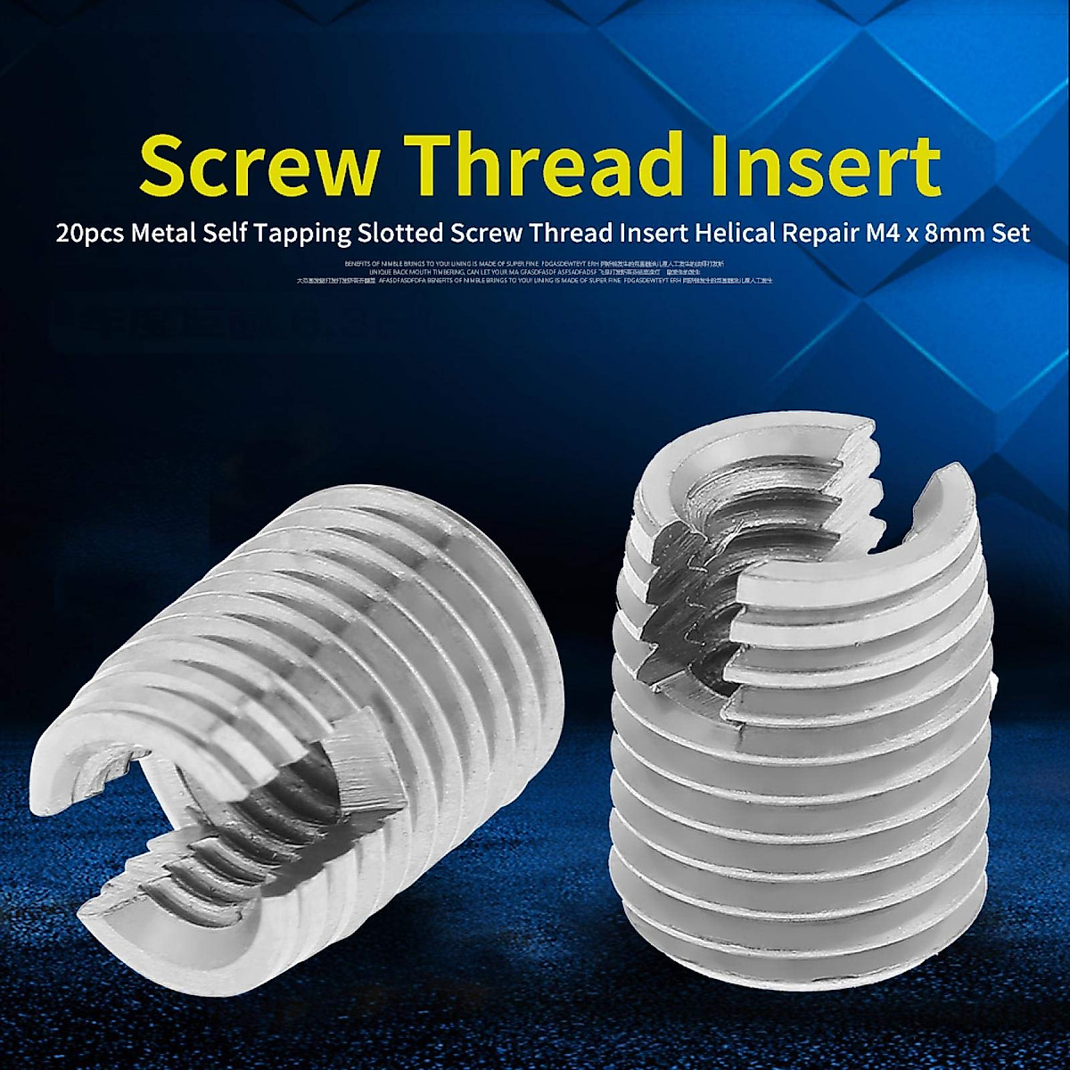 M4 x 8mm Self Tapping Thread Inserts, 20Pcs Helical Screw Threaded Inserts, Metal Slotted Screw Thread Insert Helical Repair Set for Helical Repair