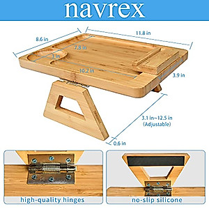NAVREX Couch Arm Tray Table Clip on Sofa, Coffee Table Tray, Sofa Armrest TV Tray with 360° Rotating Phone Bracket, Bamboo Couch Arm Tray, Living Room Table, Gift for Mom Dad or Friends