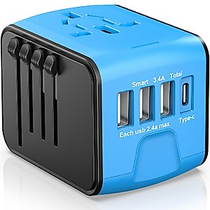 ISIX Universal Travel Adapter, International Power Plug Adapter with 4 USB Ports (1 USB C) & AC Outlet, Worldwide Adaptor Wall Charger for US to Europe France Germany Spain UK AUS (Type C/G/A/I)