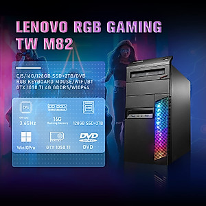 Lenovo Gaming PC Desktop RGB Computer Intel Quad I5 up to 3.6GHz + GeForce GTX 1050 Ti 4G GDDR5, 16GB RAM, 128G SSD + 2TB, RGB Keyboard & Mouse, WiFi & Bluetooth, DVD, Win 10 Pro (Renewed)