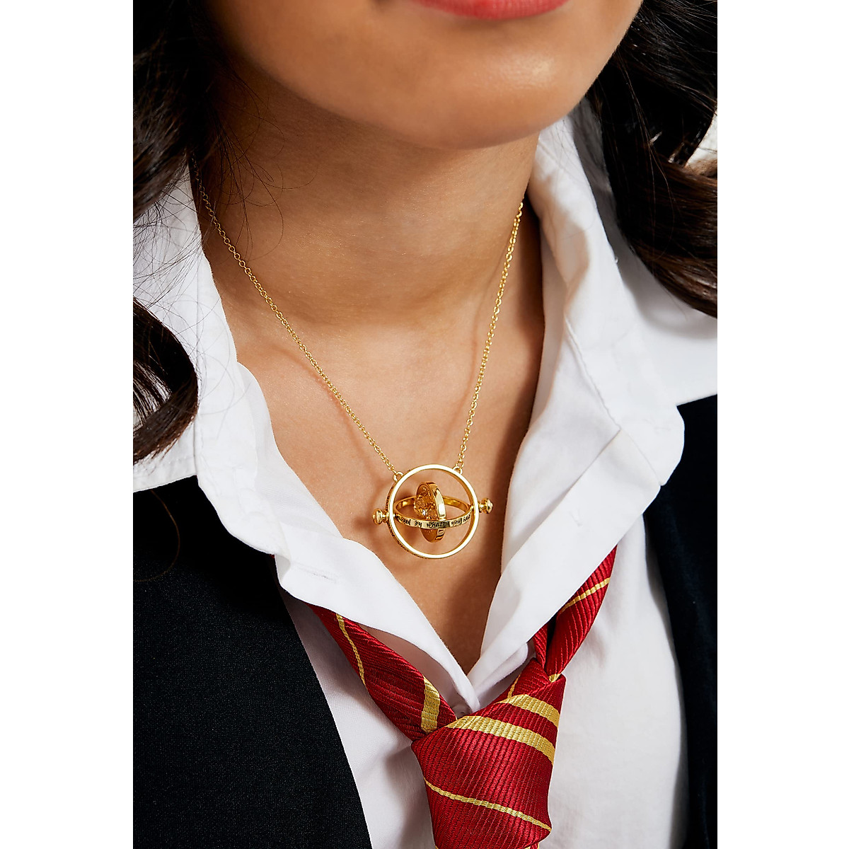 Harry Potter Jewelry - Hermione Time Travel Magical Hourglass Rotating Necklace, Time Turner, Flash Plated, 22"