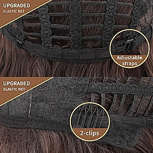 AISI HAIR Dark Brown Wigs for Women Short Wavy Bob Wig with Bangs for Women Synthetic Short Curly Wave Wigs Heat Resistant Fiber Hair Wigs for Daily