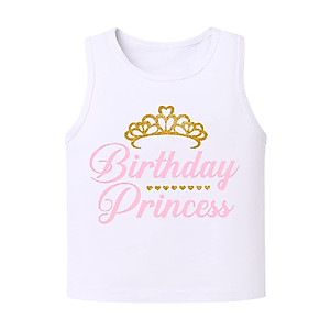 5th 6th Birthday Outfit Baby Girl T-Shirt Top Vest Mini Tutu Skirt Crown Headband Five Six Years Old Cake Smash Photo Shoot Princess Kids Fifth Sixth Birthday Outfit Summer Boho Clothes Pink 5-6X
