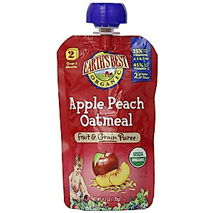 Earth's Best Organic Stage 2, Apple, Peach & Oatmeal, 4.2 Ounce Pouch (Pack of 6)