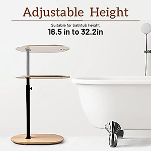 PETIARKIT Bathtub Tray, Bamboo Bathtub Tray Table with Wine Glass and Phone Holder, Height Adjustable, Rotatable Bath Caddy Tray for Luxury Bath, Home Organizer for Sofa, Bed, Table.