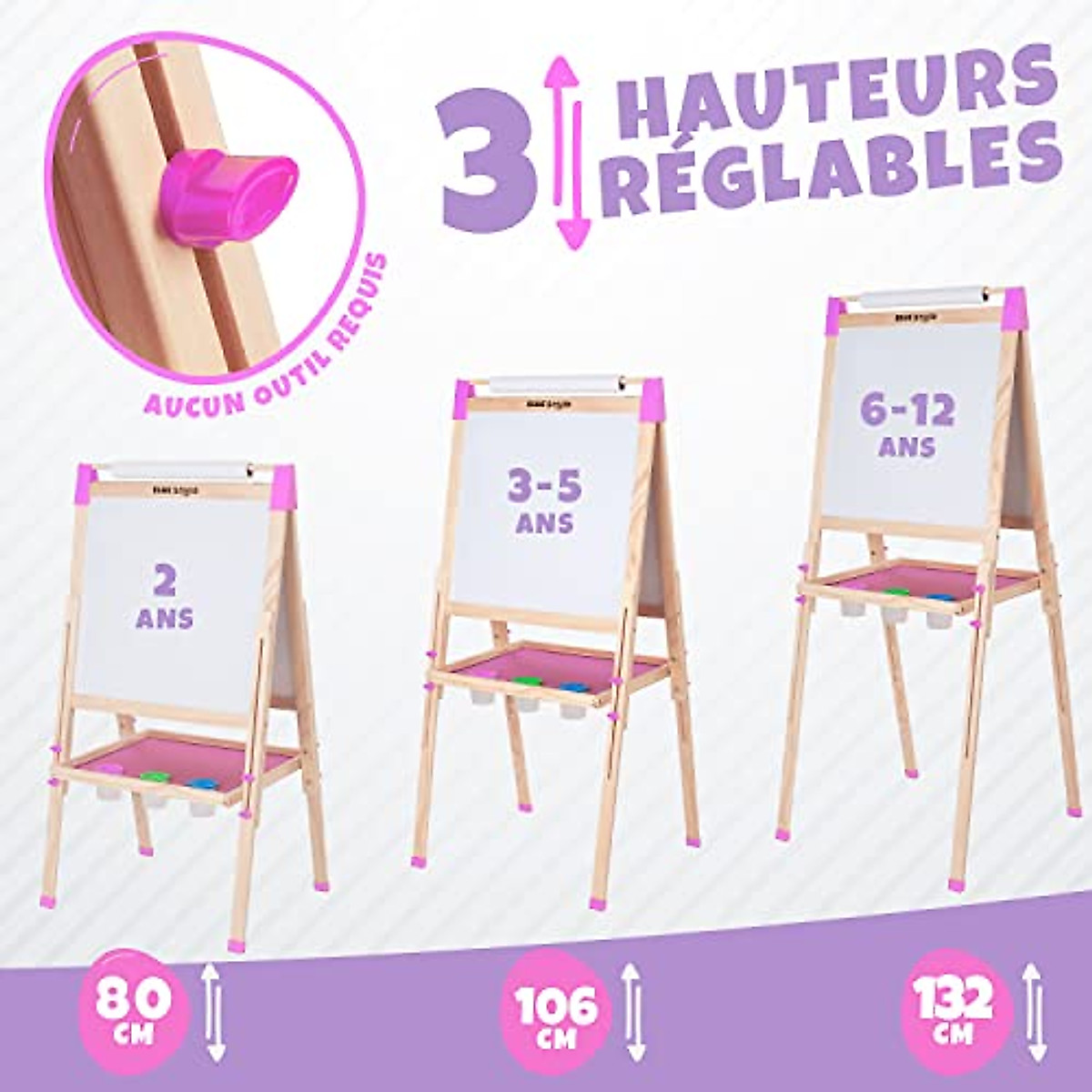 Blue Squid Art Easel for Kids - Dual-Sided Adjustable Wooden Painting Easels with Magnetic Chalk Board, Whiteboard, Paper Roll Including 100+ Accessories, Ideal for Toddlers & Children 3 to 12