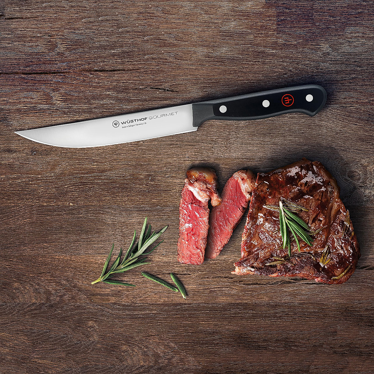 Wusthof Gourmet 6 Piece Steak Knife Set with Wood Case (Black Handles)