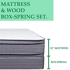 Nutan 13-Inch Firm Euro Top Double Sided Foam Encased Innerspring Mattress Set with 8" Wood Box Spring , King Black.